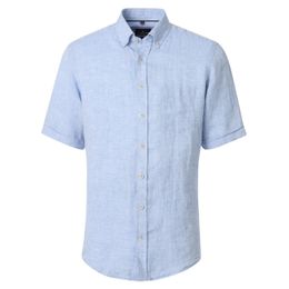 Kurzarmhemd Casamoda "Casamoda Leinenhemd Kurzarm uni", Herren, Gr. L, Normalgr&ouml;&szlig;en, blau, 100% Leinen, unifarben, l&auml;ssig geschnitten, Hemden