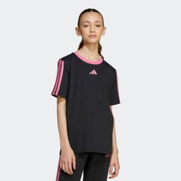 T-Shirt adidas Sportswear "JG 3S BF TEE", M&auml;dchen, Gr. 128, schwarz, pink fusion, Obermaterial: 100% Baumwolle, Rundhals, Shirts T-Shirt, klassische Passform, 3-Streifen an den &Auml;rmeln, aus Baumwolle