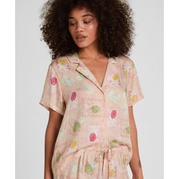 Hunkem&ouml;ller Pyjama HUNKEM&Ouml;LLER "Satinjacke", Damen, Gr. XS, rosa (orange), 100% Viskose, Homewear-Sets Pyjama