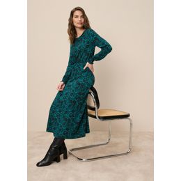 Maxikleid Tamaris, Damen, Gr. 34, N-Gr, gr&uuml;n (petrol schwarz gemustert), Jersey, Obermaterial: 95% Viskose, 5% Elasthan, gemustert, figurbetont lang, Rundhals, gesmokt, Kleider Maxikleid, mit stilvollem Muster, ideal f&uuml;r die &Uuml;bergangszeit
