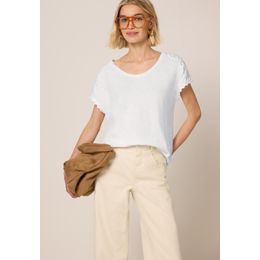 Rundhalsshirt STREET ONE STUDIO, Damen, Gr. 34, wei&szlig;, Web, 50% Baumwolle, 50% Modal, unifarben, normal normal, Rundhals, abgesteppt, Shirts Rundhalsshirt, Rundhalsausschnitt