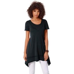 Longshirt "Longshirt", Damen, Gr. 34, schwarz, 100% Viskose, Spitze:100% Baumwolle, Linea Tesini BY HEINE, unifarben, Rundhals, Shirts Longshirt