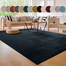 Teppich Paco Home "Cadiz 630", blau (navy), B:100cm H:14mm L:200cm, Polyester, Teppiche, Teppich, Uni-Farben, besonders weich, waschbar, auch als L&auml;ufer erh&auml;ltlich