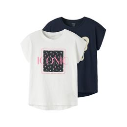 T-Shirt name it "NKFVIGEA 2P CAPSL TOP J", Jungen, Gr. 122/128, navy blazer pack:hellwei&szlig;, florals, Jersey, Obermaterial: 100% Baumwolle, bedruckt, regular fit normal, Rundhals, Shirts T-Shirt, Baumwolle, regular fit