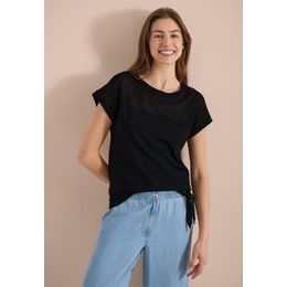 T-Shirt Cecil, Damen, Gr. L (42), schwarz, Web, 50% Baumwolle, 50% Modal, unifarben, comfort fit normal, U-Boot-Ausschnitt, normaler Saum, Shirts T-Shirt, mit U-Boot-Ausschnitt