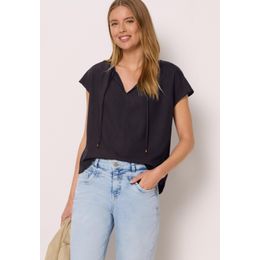 Kurzarmbluse STREET ONE STUDIO, Damen, Gr. 34, schwarz, Stoff, 100% Viskose, unifarben, normal normal, Rundhals, abgesteppt, Blusen, aus softer Viskose