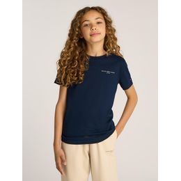 T-Shirt Tommy Hilfiger "MINI CORP T-SHIRT", M&auml;dchen, Gr. 12 (152), blau (schwarz night navy), Jersey, Obermaterial: 100% Baumwolle, unifarben, normal, Rundhals, abgesteppt, Shirts T-Shirt, in Unifarbe
