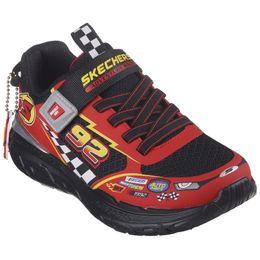 Sneaker Skechers "SKECH TRACKS", M&auml;dchen, Gr. 32, schwarz (schwarz, rot), Lederimitat, Textil, kontrastfarbene Details, Schuhe Sneaker, Sneaker, Freizeitschuh mit Rennwagen, Gr&ouml;&szlig;enschablone zum Download
