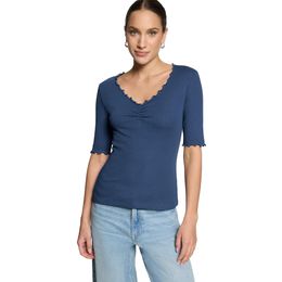 Kurzarmshirt Zero "Damen mit Raffung", Damen, Gr. 34, sargasso sea, Rippware, Obermaterial: 95% Baumwolle (organic), 5% Elasthan. F&uuml;llung: &Auml;rmelfutter: ohne Futter, unifarben, Basic, figurbetont h&uuml;ftlang, eng gewellter Abschluss, Shirts, Raffung