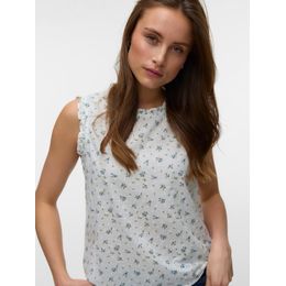 V&eacute;ro Moda R&uuml;schentop VERO MODA "VMTRINE SL TOP WVN NOOS", Damen, Gr. XS, snow wei&szlig; aop:maguerite blau jasper, Web, Obermaterial: 100% Baumwolle, bedruckt, normal, Rundhals, Tops R&uuml;schentop, Baumwolle
