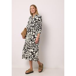 Jerseykleid STREET ONE STUDIO, Damen, Gr. 34, EURO-Gr&ouml;&szlig;en, schwarz, Jersey, 100% Viskose, gebl&uuml;mt, comfort fit Midi, V-Ausschnitt, B&uuml;ndchen, Kleider Jerseykleid, mit Volant