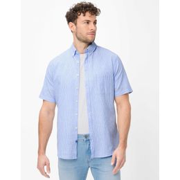 Kurzarmhemd Brax "Style DAN", Herren, Gr. L, Normalgr&ouml;&szlig;en, mittelblau, Web, 70% Baumwolle, 30% Leinen, Hemden