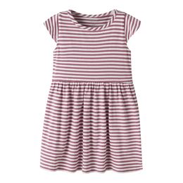 Minikleid name it "NMFVINANNA CAPSL DRESS", M&auml;dchen, Gr. 128, N-Gr, hellwei&szlig; stripes:mesa rosa, Jersey, Obermaterial: 100% Baumwolle, gestreift, normal normal, Rundhals, Kleider Minikleid, Baumwolle, regular fit