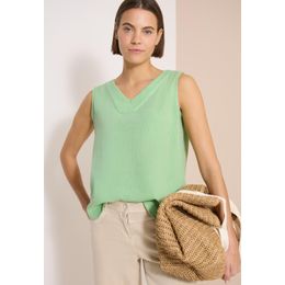 Blusentop Cecil, Damen, Gr. L (42), juicy lime, Web, 100% Baumwolle, unifarben, normal normal, V-Ausschnitt, abgesteppt, Blusen Blusentop, mit femininem V-Ausschnitt