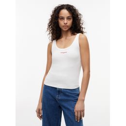 Tr&auml;gertop Tommy Jeans "TJW SLIM SCRIPT RIB TANK", Damen, Gr. L (42/44), ecru, Single Jersey, Obermaterial: 95% Baumwolle, 5% Elasthan, unifarben, slim fit normal, Rundhals, Tops Tr&auml;gertop, Baumwollmischung, slim fit, in gerippter Struktur, Logoschriftzug