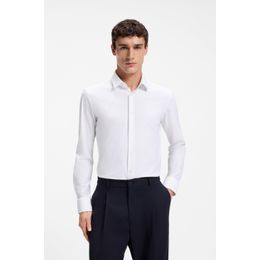 Langarmhemd BOSS "HANK", Herren, Gr. 42, N-Gr, wei&szlig;100, Jersey, Obermaterial: 76% Polyamid, 24% Elasthan, unifarben, slim fit h&uuml;ftbedeckend, 2-Knopf-Manschette mit Schlitz, Hemden, Kentkragen, Performance-Stretch-Jersey