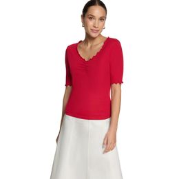 Kurzarmshirt Zero "Damen mit Raffung", Damen, Gr. 34, candy rot, Rippware, Obermaterial: 95% Baumwolle (organic), 5% Elasthan. F&uuml;llung: &Auml;rmelfutter: ohne Futter, unifarben, Basic, figurbetont h&uuml;ftlang, eng gewellter Abschluss, Shirts, Raffung