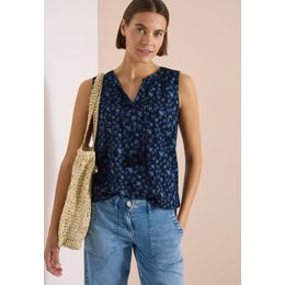 Blusentop Cecil, Damen, Gr. XL (44), universal blau, Stoff, 100% Viskose, gebl&uuml;mt, normal normal, Rundhals, abgesteppt, Blusen Blusentop, aus softer Viskose