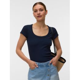 V&eacute;ro Moda Kurzarmshirt VERO MODA "VMCHLOE CS SHORT U-NECK NOOS", Damen, Gr. L, navy blazer, Jersey, Obermaterial: 95% Baumwolle, 5% Elasthan, unifarben, normal, tiefer Rundhals, Shirts, Baumwollmischung