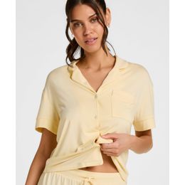 Hunkem&ouml;ller Pyjama HUNKEM&Ouml;LLER "Kurz&auml;rmelige Jersey-Jacke Essential", Damen, Gr. L, gelb, 92% Viskose, 8% Elasthan, Homewear-Sets Pyjama