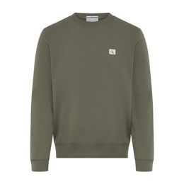 Sweatshirt Calvin Klein Jeans "400GSM TRRY BDG CRWN", Herren, Gr. L, dusty olive, Sweatware, Obermaterial: 100% Baumwolle, l&auml;ssig geschnitten normal, Rundhals, B&uuml;ndchen, Sweatshirts Sweatshirt, Mit Rundhalsausschnitt