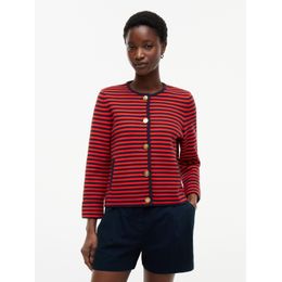 Strickjacke Tommy Hilfiger "GOLD BUTTON LS CARDI", Damen, Gr. L (42/44), schwarz n navy, fire rot stp, Strick, Obermaterial: 100% Baumwolle, gestreift, regular fit normal, Rundhals, eingesetzt gerader Abschluss, Strickjacken Strickjacke, Baumwolle, goldfarbene Kn&ouml;pfe