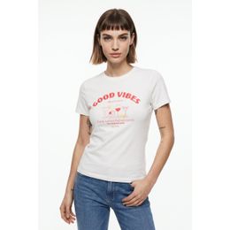 T-Shirt Only "ONLVIVVI S/S TEE BOX JRS", Damen, Gr. M, cloud dancer print:good vibes, Jersey, Obermaterial: 100% Baumwolle, bedruckt, taillenlang, Rundhals, Shirts T-Shirt, Baumwolle, Rundhals