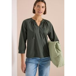 Klassische Bluse Cecil, Damen, Gr. L (42), khaki, Web, 100% Baumwolle, unifarben, normal normal, Rundhals, abgesteppt, Blusen Bluse, aus reiner Baumwolle