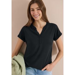 T-Shirt Cecil, Damen, Gr. L (42), palm breeze gr&uuml;n, Web, 50% Baumwolle, 50% Modal, unifarben, comfort fit normal, V-Ausschnitt, abgesteppt, Shirts T-Shirt, Jersey