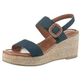 Keilsandalette Marco Tozzi, Damen, Gr. 40, blau (navy), Textil, Veloursleder, unifarben, Schuhe, Sommerschuh, Riemchensandale mit Feel Me-Ausstattung