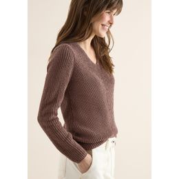 Strickpullover Cecil, Damen, Gr. XL (44), light macchiato braun, Strick, Obermaterial: 75% Baumwolle, 25% Polyester, unifarben, l&auml;ssig geschnitten h&uuml;ftbedeckend, V-Ausschnitt, abgerundeter Saum, Pullover Strickpullover, mit V-Auschnitt