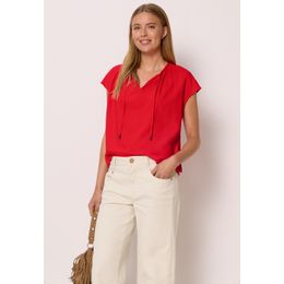 Kurzarmbluse STREET ONE STUDIO, Damen, Gr. 34, chili rot, Stoff, 100% Viskose, unifarben, normal normal, Rundhals, abgesteppt, Blusen, aus softer Viskose