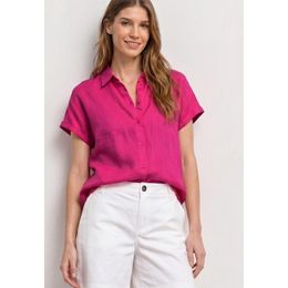 Hemdbluse Street One, Damen, Gr. 34, magenta dream, Web, 100% Leinen, unifarben, regular fit normal, V-Ausschnitt, abgesteppt, Blusen Hemdbluse, aus Leinen