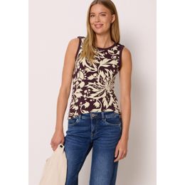 Tr&auml;gertop STREET ONE STUDIO, Damen, Gr. 34, very berry, Web, 95% Baumwolle, 5% Elasthan, bedruckt, normal normal, Rundhals, abgesteppt, Tops Tr&auml;gertop, Jersey