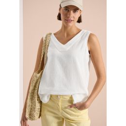 Blusentop Cecil, Damen, Gr. L (42), vanillewei&szlig;, Web, 100% Baumwolle, unifarben, normal normal, V-Ausschnitt, abgesteppt, Blusen Blusentop, mit femininem V-Ausschnitt
