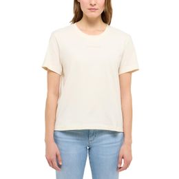 Kurzarmshirt Mustang "Damen Style Floris", Damen, Gr. L, beige (sanftes wei&szlig;), Jersey, 100% Baumwolle, Rundhals, Shirts