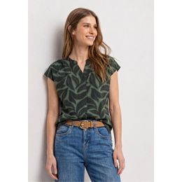 Print-Shirt Street One, Damen, Gr. 34, deep bound gr&uuml;n, Stoff, 50% Modal, 50% Baumwolle, gemustert, comfort fit normal, V-Ausschnitt, normaler Saum, Shirts, mit geschlitztem Rundhalsausschnitt
