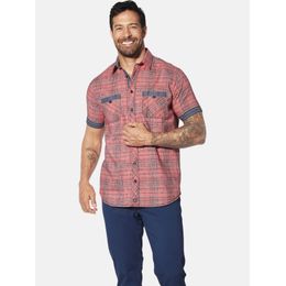Kurzarmhemd Jan Vanderstorm "Kurzarmhemd AALVAN", Herren, Gr. L, weit, orange (hellrot kariert), Obermaterial: 60% Polyester COOLMAX PES(Coolmax). 25% Baumwolle CO. 15% Leinen LI., Hemden