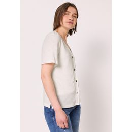 V-Shirt STREET ONE STUDIO, Damen, Gr. 36, sanftes wei&szlig;, Stoff, 50% Baumwolle, 50% Modal, unifarben, normal normal, V-Ausschnitt, abgesteppt, Shirts, mit V-Ausschnitt