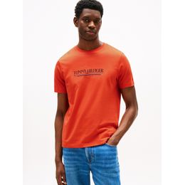 T-Shirt Tommy Hilfiger "BRAND LOVE HILFIGER TEE", Herren, Gr. L, brilliant orange, Single Jersey, Obermaterial: 100% Baumwolle, regular fit, Rundhals, Shirts T-Shirt
