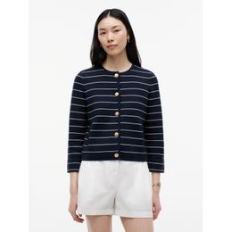Strickjacke Tommy Hilfiger "GOLD BUTTON LS CARDI", Damen, Gr. L (42/44), fine stp schwarz night navy, ivory, Strick, Obermaterial: 100% Baumwolle, gestreift, regular fit normal, Rundhals, eingesetzt gerader Abschluss, Strickjacken Strickjacke, Baumwolle, goldfarbene Kn&ouml;pfe