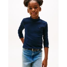 Langarmshirt Tommy Hilfiger "MOCK NECK TOP LS", M&auml;dchen, Gr. 14 (164), blau (schwarz night navy), Single Jersey, Obermaterial: 95% Baumwolle, 5% Elasthan, unifarben, regular fit normal, Rundhals, eingesetzt gewellter Abschluss, Shirts Langarmshirt, Kinder bis 16 Jahre