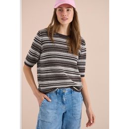 Rundhalspullover Cecil, Damen, Gr. L (42), braun cacao, Web, 100% Baumwolle, gestreift, comfort fit normal, Rundhals, abgesteppt, Pullover Rundhalspullover, mit Rundhalsausschnitt