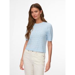 V&eacute;ro Moda Kurzarmpullover VERO MODA "VMDOFFY STITCH 2/4 O-NECK PULLOVER NOOS", Damen, Gr. L, cashmere blau detail:melange, Strick, Obermaterial: 94% Polyester, 3% Elasthan, 3% Nylon, meliert, regular fit normal, Rundhals, Pullover, Materialmix, regular fit