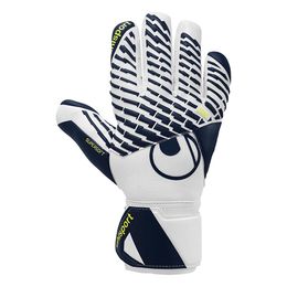 Torwarthandschuhe Uhlsport "Torwarthandschuhe FM Supersoft HN Kids", Kinder, Gr. 4,5, wei&szlig; (wei&szlig;, marine, fluo gelb), Obermaterial: 81% Gummi rubber. 13% Polyester PES. 6% Nylon NY., Handschuhe