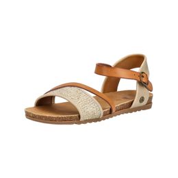 Riemchensandale Mustang Shoes "Mustang Shoes Sandalen Lederimitat/Textil", Damen, Gr. 36, beige, Lederimitat, Textil, Schuhe Riemchensandale