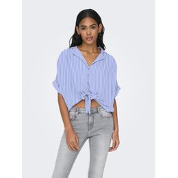Kurzarmbluse Only "ONLPAULA LIFE S/S TIE SHIRT WVN NOOS", Damen, Gr. XL, ultramarine stripes:cd stripes, Web, Obermaterial: 100% Viskose, gestreift, regular fit normal, V-Ausschnitt, Blusen, Viskose, regular fit