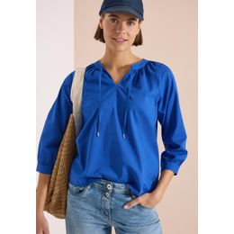 Klassische Bluse Cecil, Damen, Gr. L (42), surf blau, Web, 100% Baumwolle, unifarben, normal normal, Rundhals, abgesteppt, Blusen Bluse, aus reiner Baumwolle