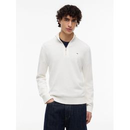 Strickpullover Tommy Jeans "TJM SLM ESS LIGHT &frac14; ZIP SWTR EXT", Herren, Gr. S, ancient wei&szlig;, Strick, Obermaterial: 100% Baumwolle, regular fit normal, Rundhals, eingesetzt Rippstrickb&uuml;ndchen, Pullover Strickpullover, Mit Rundhalsausschnitt