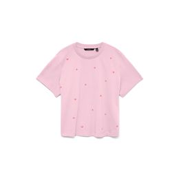 V&eacute;ro Moda T-Shirt VERO MODA "VMSOLA METTE SS TOP BOX JRS", Damen, Gr. XS, pink, a, boo aop:butterfly, Jersey, Obermaterial: 100% Baumwolle, bedruckt, normal, Rundhals, Shirts T-Shirt, Baumwolle